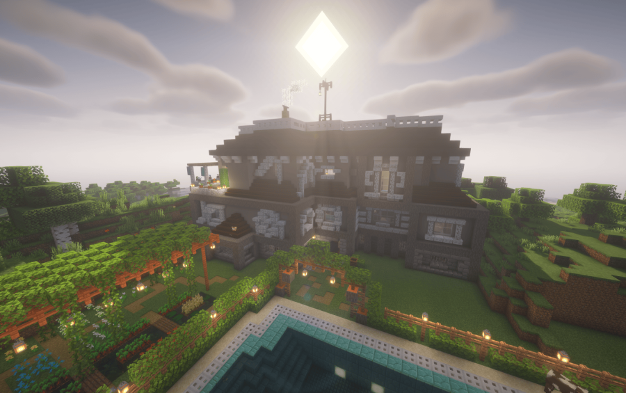Modern House with pool and full interior | Minecraft Town #27139