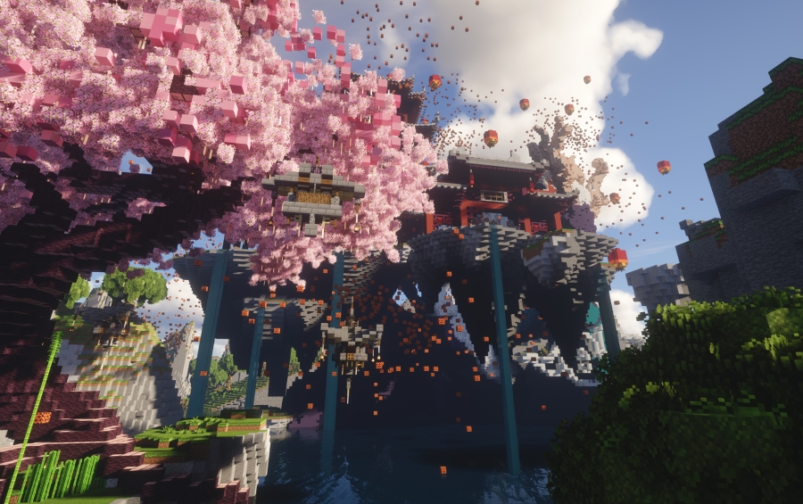 Ancient Asian floating islands and dragons🌸, creation #27438